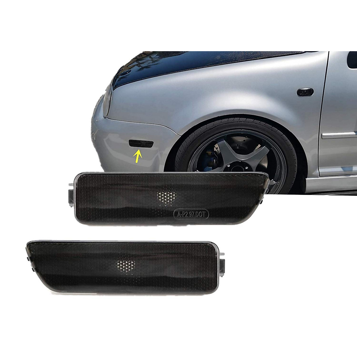 eLoveQ Front Bumper Side Marker Lamps Housings Compatible with 1999-2005 Volkswagen MK4 Golf GTI R32 Rabbit Jetta, Replace OEM Amber Sidemarker Lamps (DARK SMOKE)