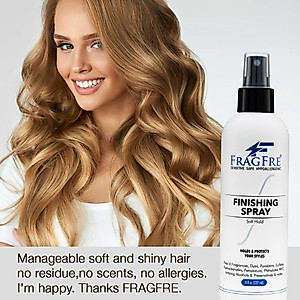 FRAGFRE Hair Finishing Spray 8 oz - Flexible Soft Hold - Hair Spray for Sensitive Skin - Fragrance Free Hypoallergenic Parabens Free - Non Irritating Quick Dry Denatured Alcohol - Gluten Free Vegan
