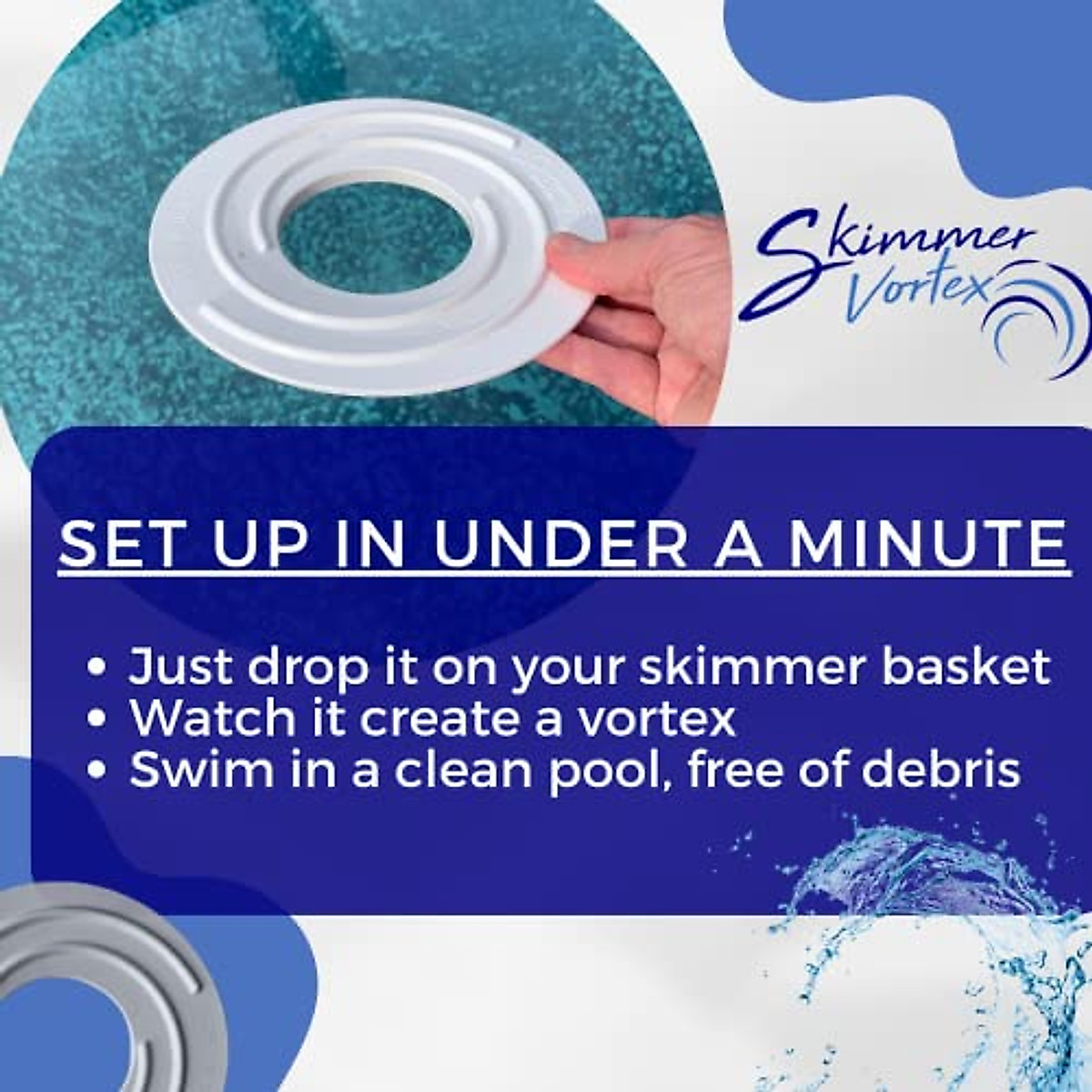 Skimmer Vortex- The Easiest Solution to a Cleaner Pool. Built for 8'' Skimmers Get Ready for swimming season and drastically Reduce Pool Cleaning Times.