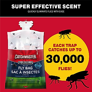 Catchmaster Fly Trap Bundle, Fly Bag 2-Pack & Fly Ribbon 20-Pack, Fruit Fly Traps for Indoors & Outdoors, for Garage, Backyard, Pool, Patio & Camping