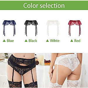 CITUYER Sexy Lace Adjustable Garter Belt High Waisted Hollow Out Lace Suspender Garter Belts for Women (Black-XXL)