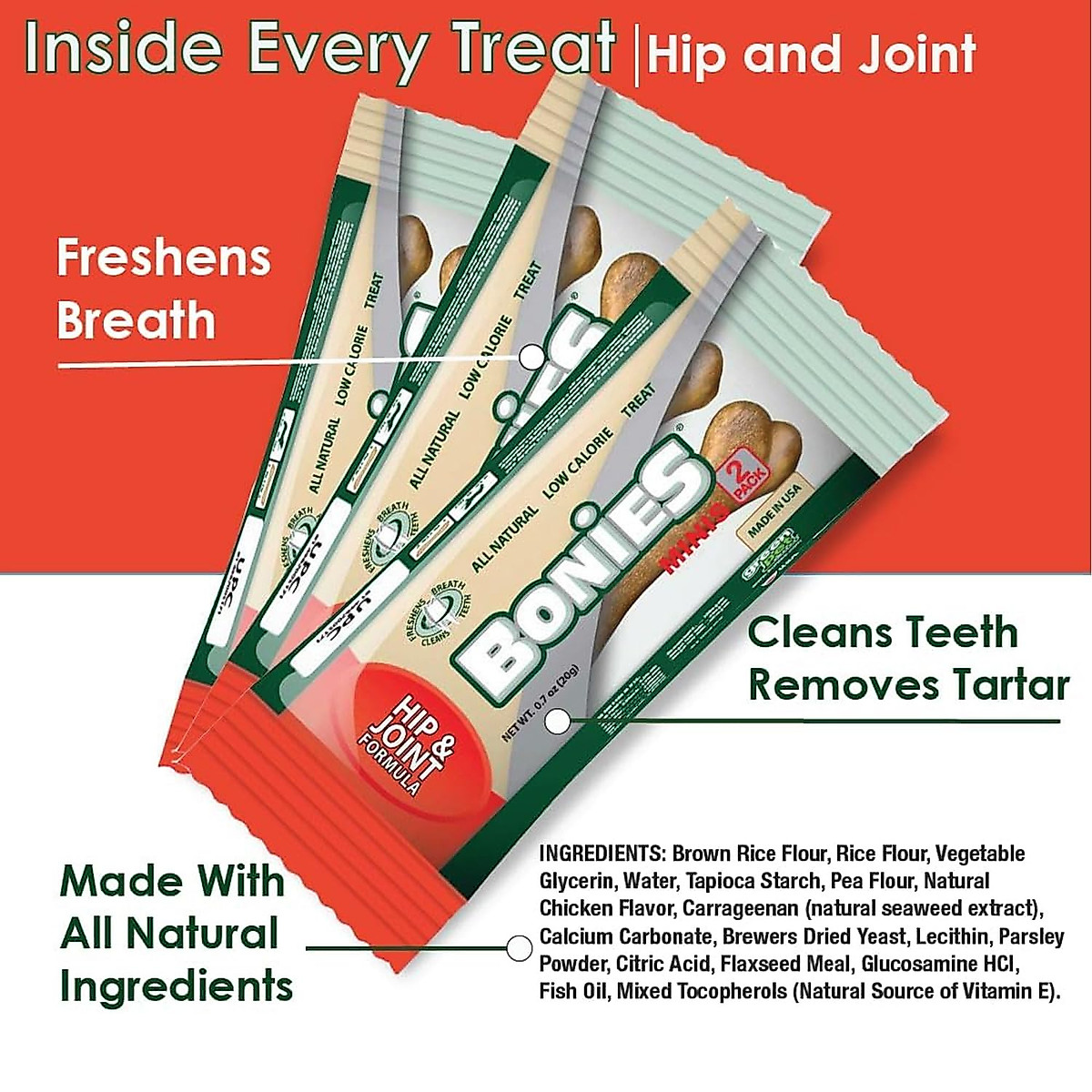 Bonies Natural Hip & Joint Formula Medium-Sized Single Bone, Glucosamine & Omega Fatty Acids, Fresh Breath, Clean Teeth, Low Calories, Chicken Flavor, 1 Bone