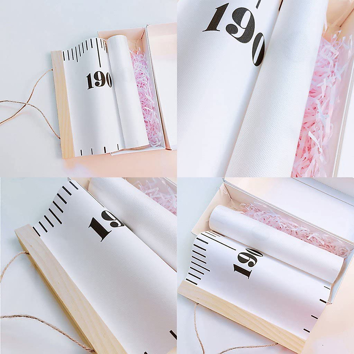 AOMINGGE Hanging Growth Chart, Height Measure Ruler Roll Up Wooden Canvas Growth Ruler for Kids Baby Birthday Gift,White,A1