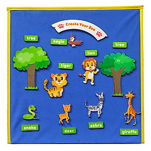 Topwon Felt Board for Kids, Folding Flannel Playboard Preschool Toddler Stories Boards, Animal Story Learning Double-Side Stand Flannel Board (Including Animal Felt)