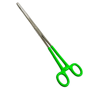 New Premium German Stainless Straight + Curved Hemostat Forceps, Hemostat Forceps clamp 10" (Cynamed Brand) Set of 2 ea-Green