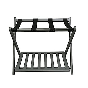 Casual Home Hotel Style Solid Pine Wooden Folding Luggage Rack with Bottom Shoe Storage Shelf for House Guests or Travel, Gray