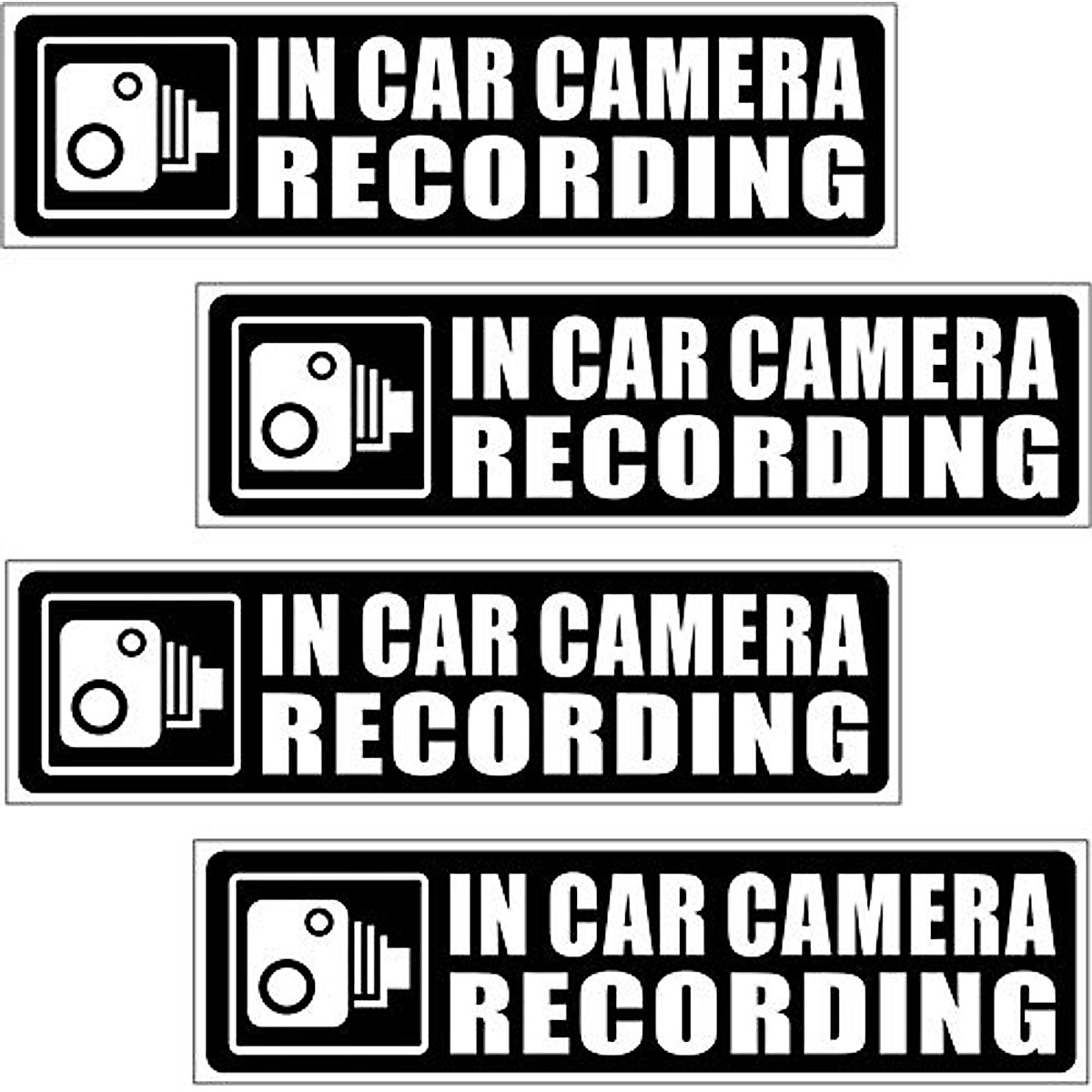 (4 Pack) 5.3"x1.35" - in Car Camera Recording - Vehicle Car Truck Video Dash Cam On Board Bumper Window Safety Security Caution Warning Adhesive Vinyl Decal Label Sticker