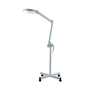 Magnifier, LED Facial Magnifier Lamp,5X Magnifying Adjustable Rolling Floor Stand 4 Wheels Swivel Arm for Salon Beauty Manicure Tattoo Skincare Equipment