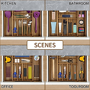 Utoplike 4 pcs Bamboo Adjustable Kitchen Drawer Dividers(16.8-21.8IN) and Acacia Expandable Cutlery Drawer Organizer
