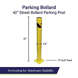 BISupply Safety Bollard Post Parking Barrier 1 Pack - 42in Yellow Pipe Bolt Down Bollard for Garage Lot