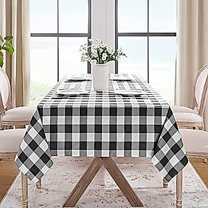 Softalker Gingham Checkered Rectangle Tablecloth - Waterproof Buffalo Plaid Table Cloth Stain Resistant Washable Polyester Table Cover for Holiday/Dining/Party - Black and White, 60 x 84 Inch