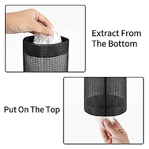 Plastic Bag Holder 2 Packs,Mesh Grocery Bag Holder Hanging Storage Bag Dispenser,Foldable Washable Hanging Plastic Bag Organizer for Kitchen(Black)