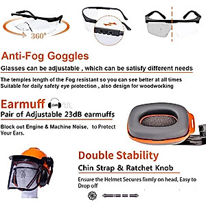 Chainsaw Helmet with Safety Face Shield and Ear Muffs, Helmet for Chainsaw Use, Safety Helmet Removable Anti-Fog Goggles by SUNHOO