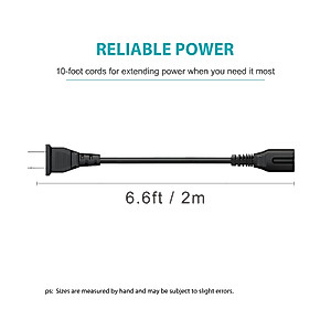 2-Pack 2 Prong AC Power Cord for Samsung 24" 32" 40" 43" 48" 49" 50" 55" 60" 65" 75" inch, UN40 UN43 UN48 UN49 UN50 UN55 UN60 UN65 UN70 UN75 UN78 LCD Smart 4K TV AC Power Supply Cord Cable Replacement