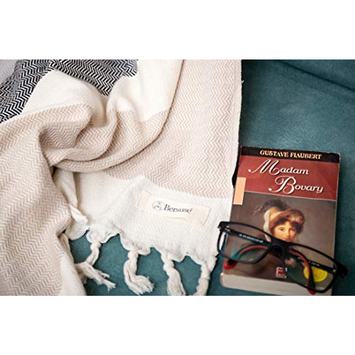 Bersuse 100% Cotton Aspendos XL Throw Blanket Turkish Towel - 60x90 Inches, Black-Grey-Beige