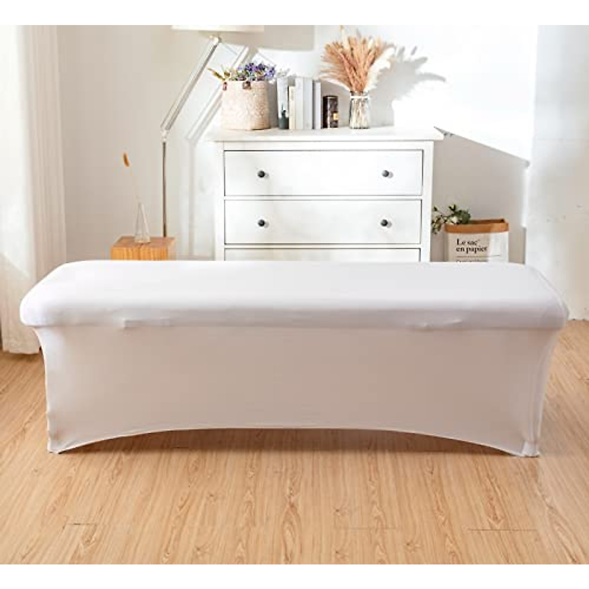 KULLAMEE 2pcs White Lash Bed Cover Fitted for 6FT Lash Table or Massage Bed Lash Extension Bed Spandex Bed Cover (White/Cream 2)