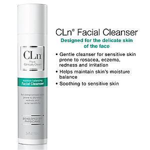 CLn® Facial Cleanser - Hydrating Facial Cleanser with Glycerin, For Skin Prone to Dryness, Eczema, Redness, Irritation & Acne Sensitivity, Fragrance-Free & Paraben-Free, 3.4 fl. oz.
