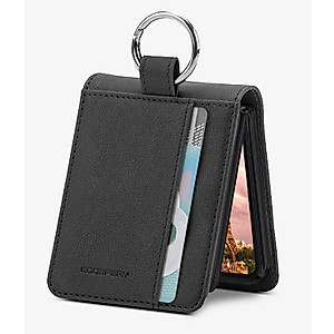 GOOSPERY Card Wallet Ring Case Compatible with Galaxy Z Flip 4 Case, Card Holder Pocket Storage Premium PU Leather Key Ring Wallet Cover, Black