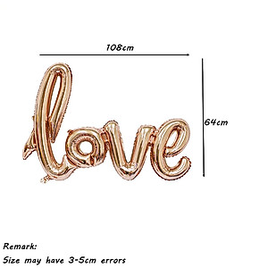 WULEEUPER Love Balloon Banner 42.5 Inches Handwriting Letter Giant Celebration Balloon Romantic Wedding Bridal Shower Anniversary Engagement Party Decoration (Champagne-Gold)