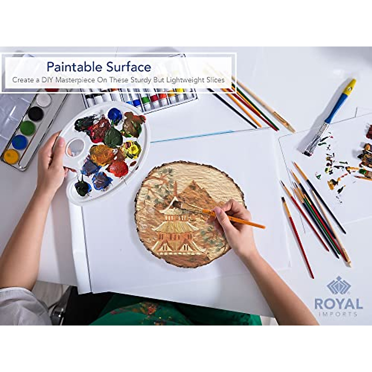 Royal Imports Round Wood Slices Discs, 9"-11" Large, Natural Unfinished Wooden Tree Bark Slabs for DIY Arts & Crafts, Rustic Table Centerpiece, Chargers, Trays, Wedding Decoration, 2 pack