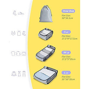 BAGSMART Keep Shape Packing Cubes, 7 Set Packing Cubes for Travel, Lightweight Travel Cubes for Packing, Suitcase Organizer Bags Set for Travel Essentials Grey