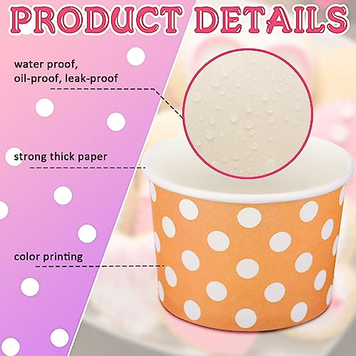 Zeyune 500 Pcs Ice Cream Cups Disposable Snack Cup Multicolor Paper Dessert Cup Bowl for Wedding Birthday Party Supplies(6.5 oz)