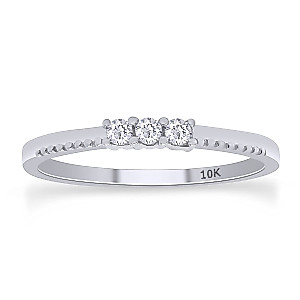 SAVEARTH DIAMONDS 1/10 cttw Round Cut Lab Grown Diamond Three Stone Engagement Wedding Bridal Ring In 10k White Gold Jewelry For Women (0.10 Cttw, G-H Color, VS-SI Clarity) Ring Size-10
