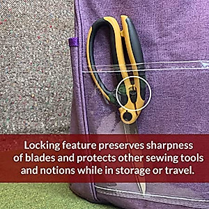 Madam Sew Spring Loaded Scissors, All Purpose Heavy-Duty 9.5” Fabric Scissors Sewing Shears with Precision-Ground Blades, Slide Lock Mechanism and Soft, Anti-Slip TPU Grips for Right or Left Hand