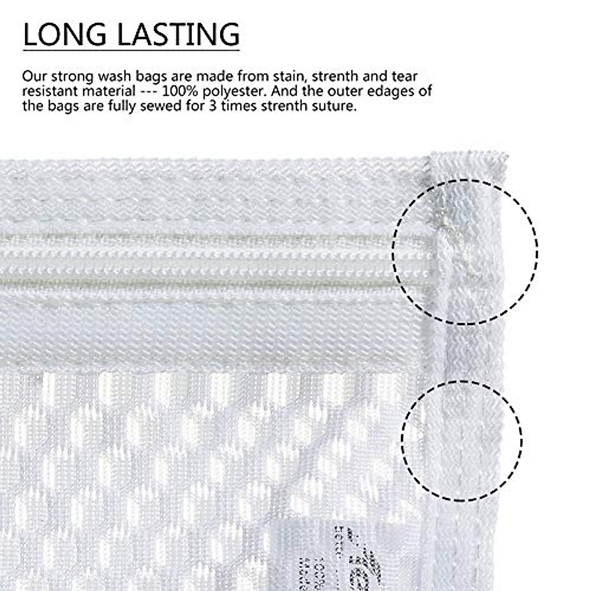 TENRAI 3 Pack (3 Large) Delicates Honeycomb Mesh Laundry Bags, Socks Fine Mesh Wash Bag for Underwear, Lingerie, Bra, Boxer, Use YKK Zipper, Have Hanger Loops (White)
