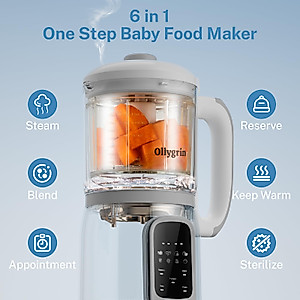Ollygrin Baby Food Maker Steamer and Blender Baby Food Processor Puree Machine Baby Steamer Blender Food Processor One Step Baby Food Maker Chopper Grinder Auto Cooking Grinding Touch Screen White