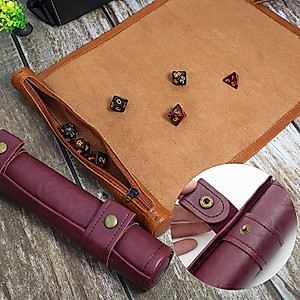Lohoee 2Pcs Dice Rolling Mat PU Leather Dice Holder Tray with Zipper Folding Dice Bag for Dice Game Accessories (Brown and Purple)