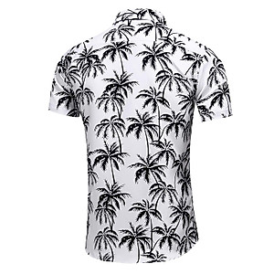 LEFTGU Men's Printed Beach Hawaiian Button-Down Slim fit Dress Shirt (White 9019, Medium)