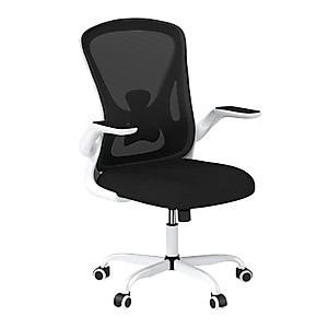 Sytas Ergonomic Desk Chair with Padded Flip up Arms and Supportive Lumbar Support, Breathable Mesh Home Office Chair with Comfortable Cushion for Home or Office(White)