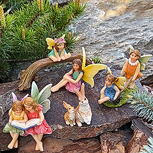 Mood Lab Fairy Garden - Miniature Family Kit Figurines & Accessories - Fairies Statue Set of 6 pcs - Outdoor or House Decor