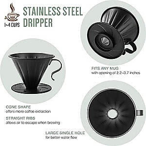 Soulhand Pour Over Coffee Maker Set | 1~4 Cups Coffee Pour Over Set | Includes Stainless Steel Coffee Dripper, 17oz/500ml Gooseneck Kettle, Heat-resistant Carafe & 50pcs Filter Paper