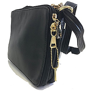Compact Genuine Leather Concealed Carry Purse, Shoulder or Cross-Body, CCW, Black