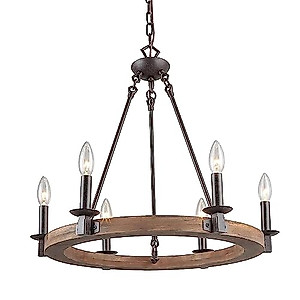LNC Farmhouse Chandeliers for Dining Room, Wagon Wheel Chandelier, 6-Light Kitchen Island Lighting for Living Room, Entryway, Foyer