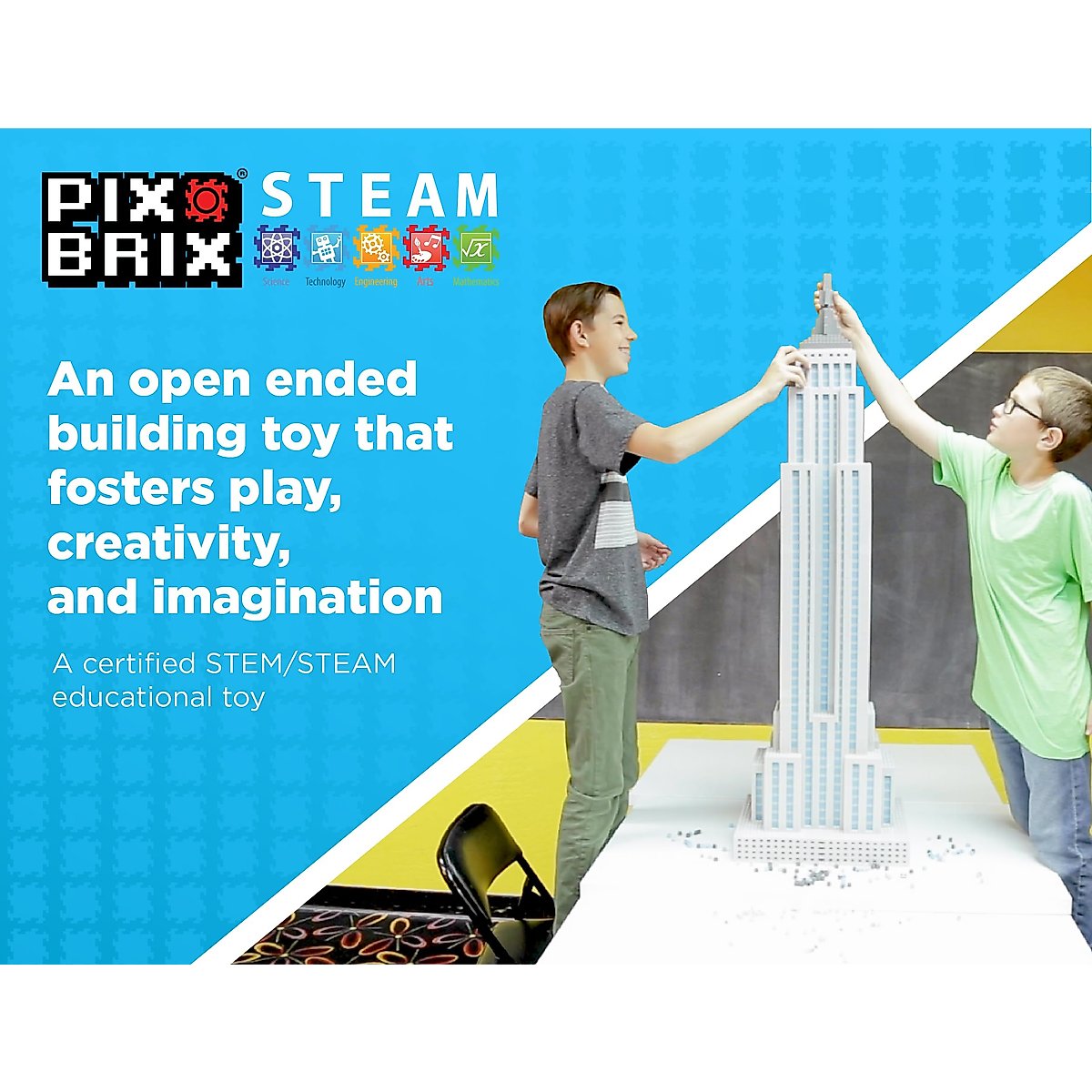 Pix Brix Pixel Art Puzzle Bricks Bucket – 1,500 Piece Pixel Art Kit with 10 Colors, Medium Palette – Patented Interlocking Building Bricks, Create 2D and 3D Builds – Stem Toys, for Age 6 Plus