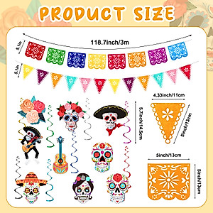 30 Pcs Day of the Dead Decorations Set Altar De Ofrendas Marigold Garland Mexican Banners Serape Tablecloth Skull Hanging Swirl Monarch Butterfly for Dia De Los Muertos Fiesta Party(Orange)