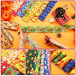 Tatuo 80 Pcs Thanksgiving Christmas Cotton Fabric Strips Set Roll up Fall Fabric Bundle 2.55 Inch Quilting Fabric Precut Roll for Quilting Patchwork Sewing DIY Craft Blanket Purse Making Supplies