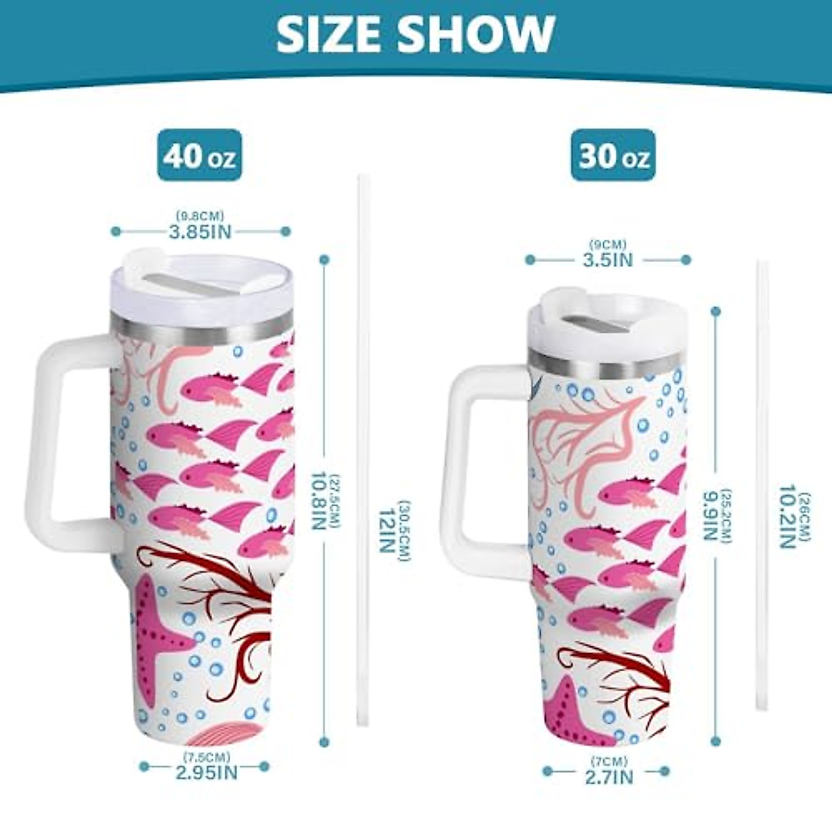 DIGTIA Stainless Steel Insulated Tumbler w/Handle & Straw, Fish Bright Double Wall Vacuum Travel Coffee Mug Cup w/Lid, Leak-Proof Sports Sea Life Water Bottle,30oz