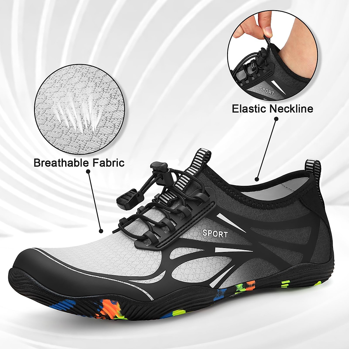 Water Shoes for Men Women River Shoes Adult Swim Beach Lake Pool Aqua Socks Barefoot Quick Dry for Hiking Surfing Kayaking Cruise Ship Essentials Size Women 12 / Men 10.5(Black White)