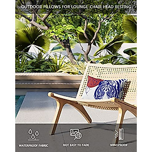 Recliner Head Pillow Ledge Loungers Chair Pillows with Insert Line Blue Magnolia Flowers Tiger Red Sun Lumbar Pillow with Adjustable Strap Outdoor Waterproof Patio Pillows for Beach Pool, 2 PCS