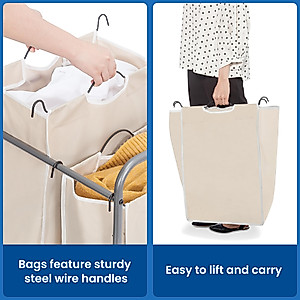 STORAGE MANIAC Laundry Sorter 2 Section, 90 L Laundry Hamper with Wheels, Laundry Basket Sorter, Laundry Separator Hamper, Laundry Organizer, 2 Bag Laundry Cart with Wheels and Removable Bags, Beige