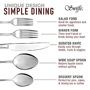 20 Piece 18/10 Stainless Steel Silverware Set - Multipurpose Flatware Utensils for Party, Wedding, Restaurant, Home Dining, Elegant Mirror Finish - Durable, Dishwasher Safe - Service for 4 - by Swiffe