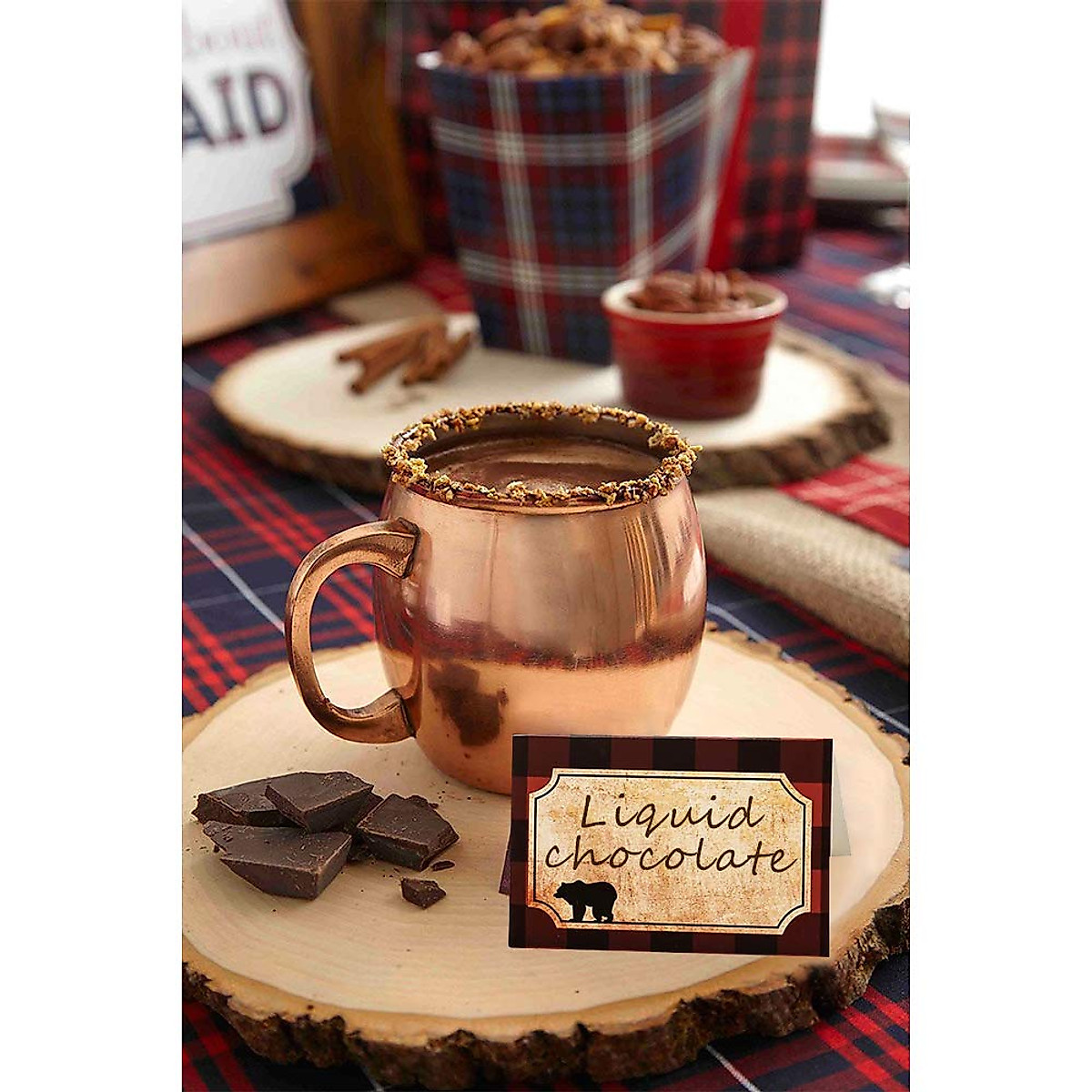 BCHOCKS Lumberjack Party Place Cards - Lumberjack Buffalo Plaid Food Tents and Food Labels Decorations, Woodland Baby Shower Party Supplies