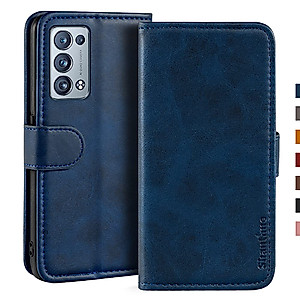 Shantime Oppo Reno 6 Pro+ 5G Case, Leather Wallet Case with Cash & Card Slots Soft TPU Back Cover Magnet Flip Case for Oppo Reno 6 Pro Plus 5G Blue