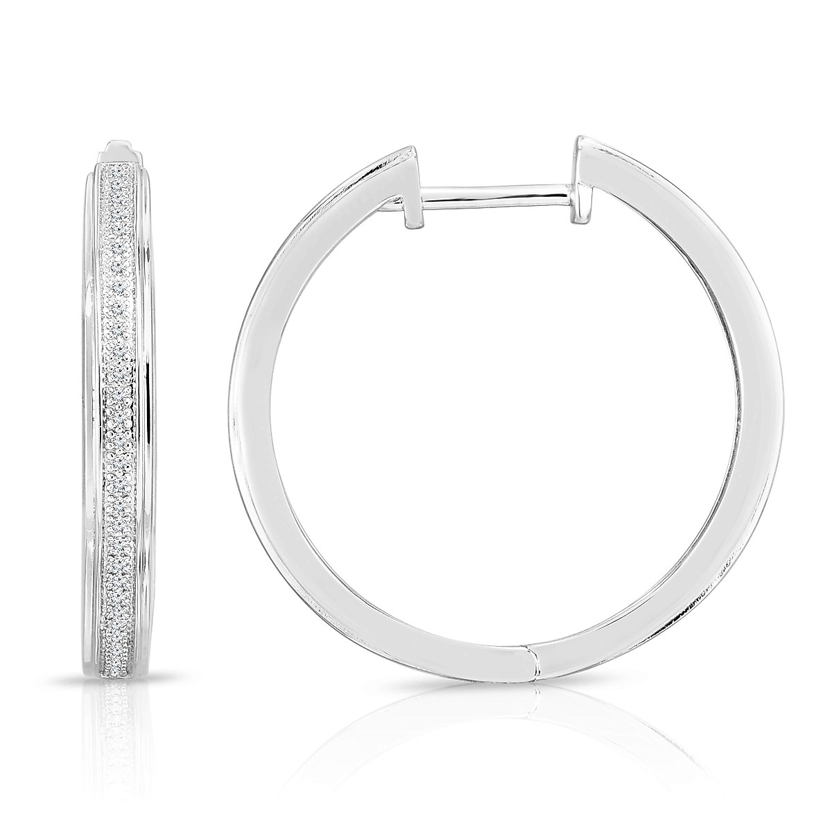 NATALIA DRAKE 1/10 Cttw Diamond Hoop Earrings for Women in Rhodium Plated 925 Sterling Silver Color HI/Clarity I2-I3