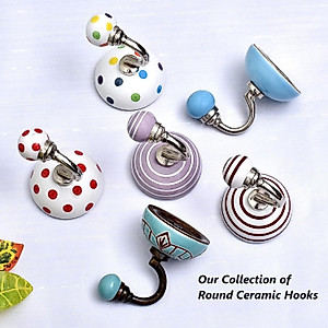 IndianShelf 1 Pieces Brass White Round Decorative Coat Hooks Kitchen Unique Ceramic Wall Hooks for Hanging Towel Hook Farmhouse Backpack Purse Hanger Heavy Duty Entryway Shower Robe Holder Hat Rack