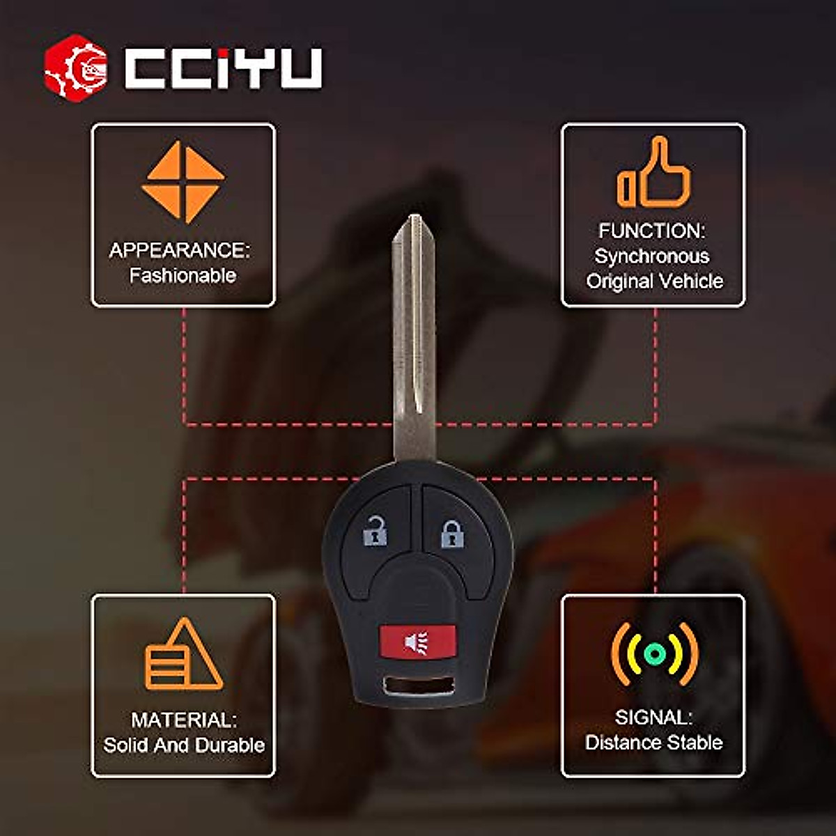 cciyu X 2 Flip Key Fob with Key Blade 3 buttons Replacement for 2003-2016 for Infiniti FX35 FX45 QX4 for Nissan Armada Cube Frontier NV1500 Quest Series with FCC CWTWB1U751A